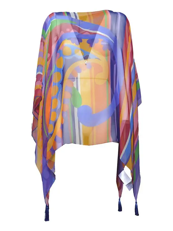 Etro Printed Silk Cape With Tassels - Multicolour