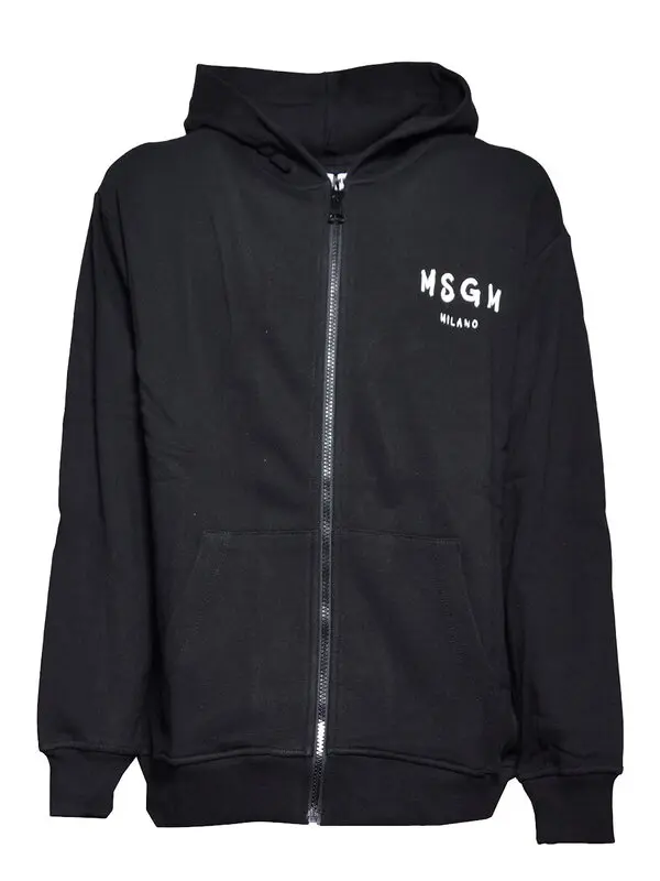 MSGM Zip-up Hoodie With Logo Detail - Nero