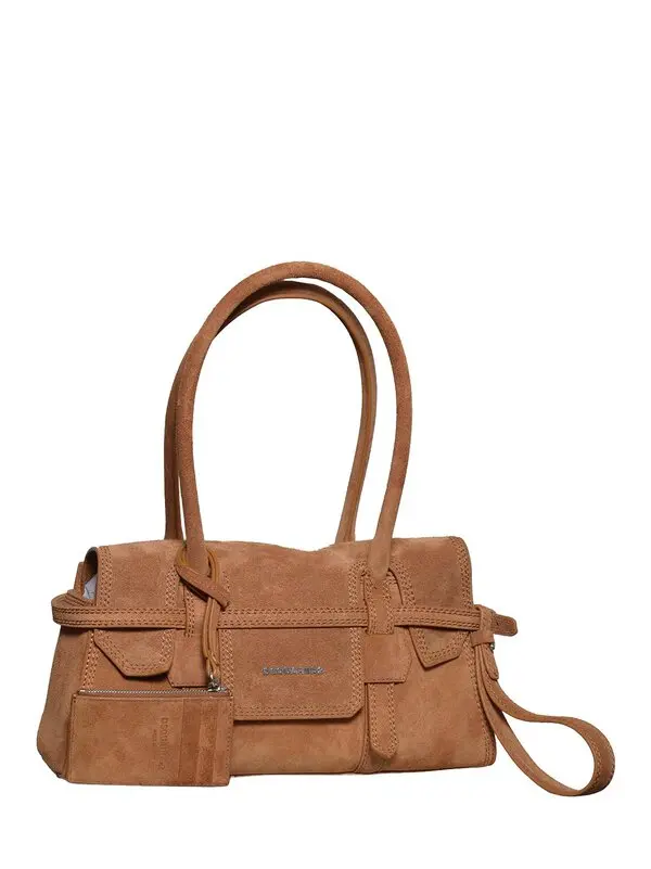 Dsquared2 Suede Satchel Bag With Attached Coin Pouch - Cammello