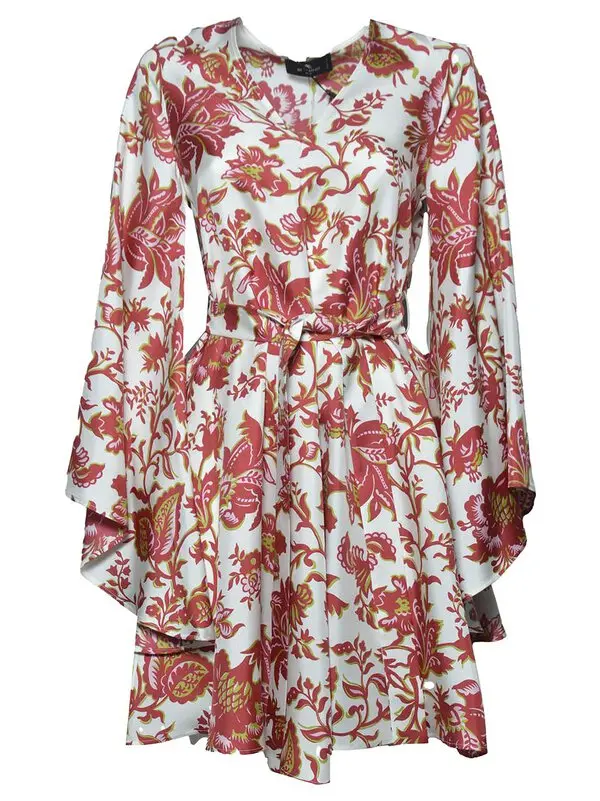 Etro Floral Print Belted Midi Dress - Rosso/bianco