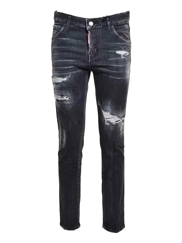 Dsquared2 Washed Black Vintage Effect Stretch Cotton Denim Jeans - -97
