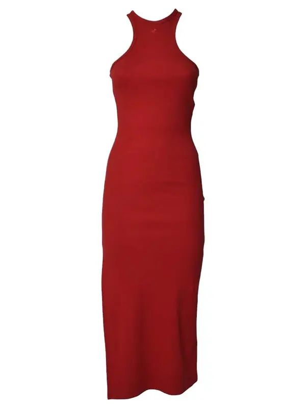 COURREGES Courrèges Ribbed Maxi Dress With High Neck And Slit - Rosso