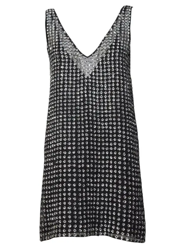 Max Mara Sequin Embellished V-neck Mini Dress - Nero/argento
