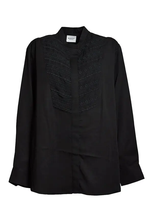 MARANT ETOILE Embroidered Mandarin Collar Cotton Blouse - Nero