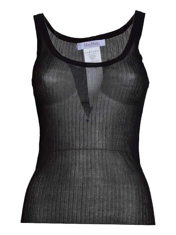 Max Mara Ribbed Sheer V-neck Tank - Nero