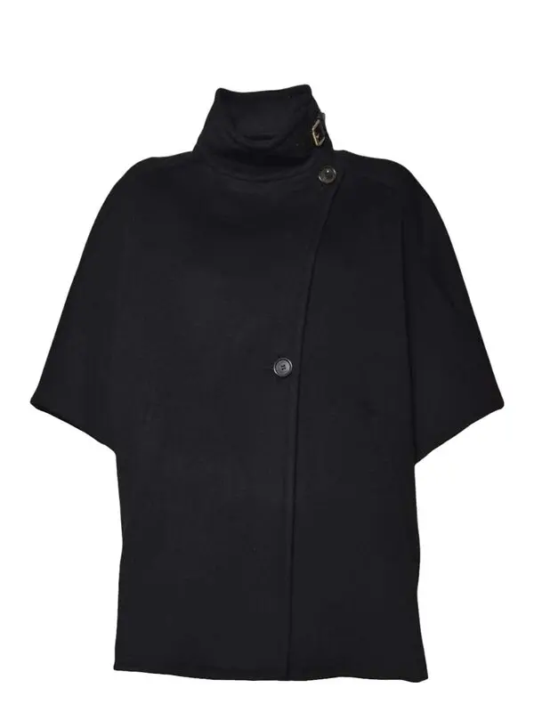 Max Mara Black Capelet With Stand Collar And Buckle Detail - Nero
