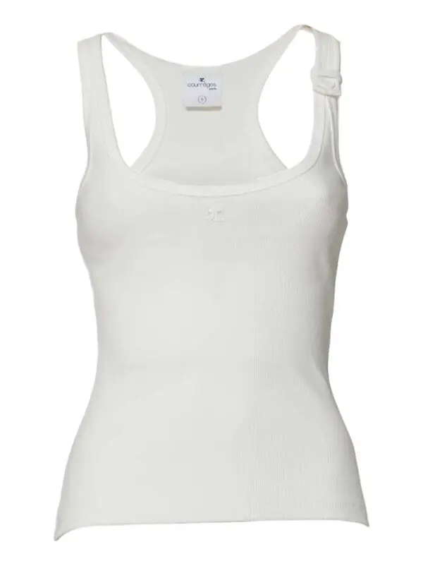 COURREGES Courrèges Ribbed Tank Top With Emblem Detail - Bianco