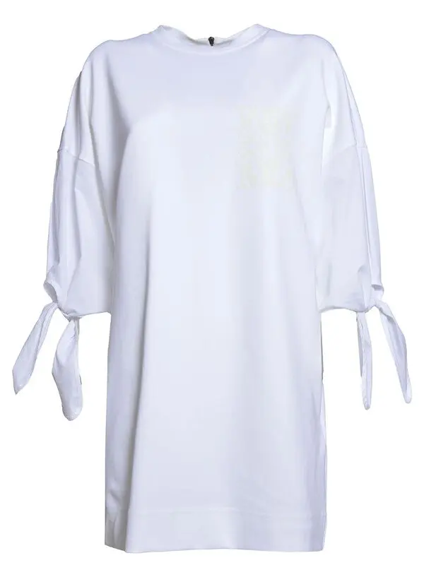 Max Mara White Cotton Dress With Tie Detail - Bianco