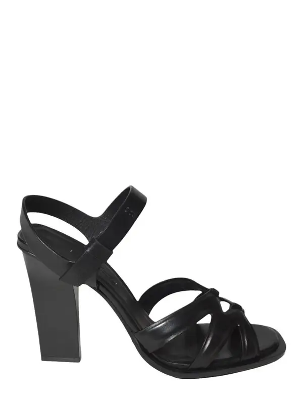 Max Mara Black Leather Strappy Sandals With Block Heel - Nero