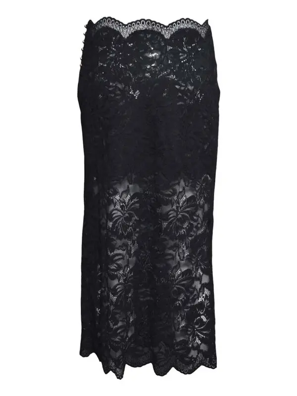 Rabanne Black Lace Midi Skirt With Button Detail - Nero
