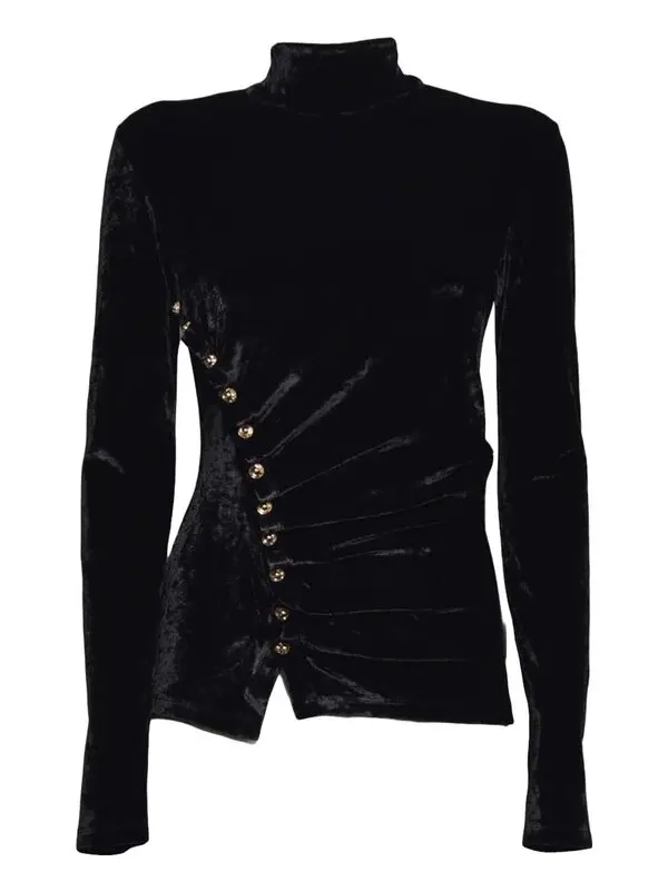 Rabanne Asymmetrical Button Detailed Velour Top - Nero