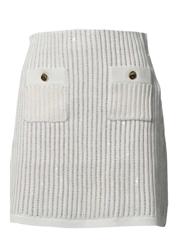 SELF-PORTRAIT Textured Knit Mini Skirt With Button Detailing - Bianco