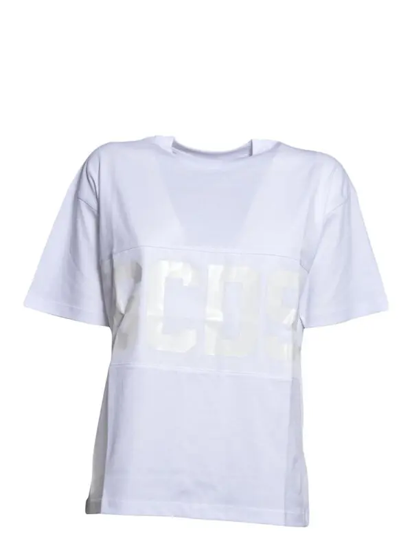 Gcds White T-shirt With Logo Detail - Bianco/bianco