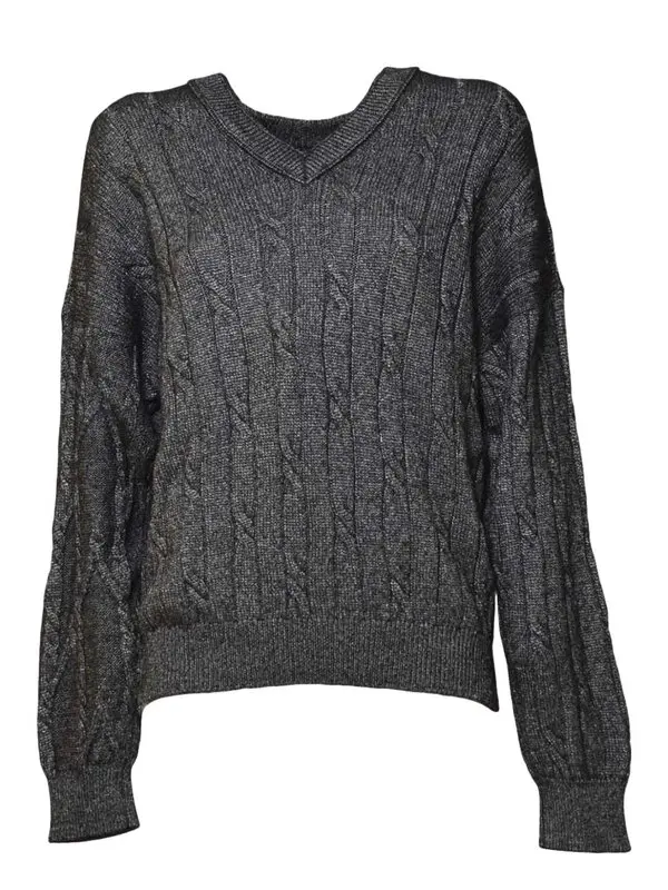 SOLOTRE V-neck Cable Knit Sweater - -97