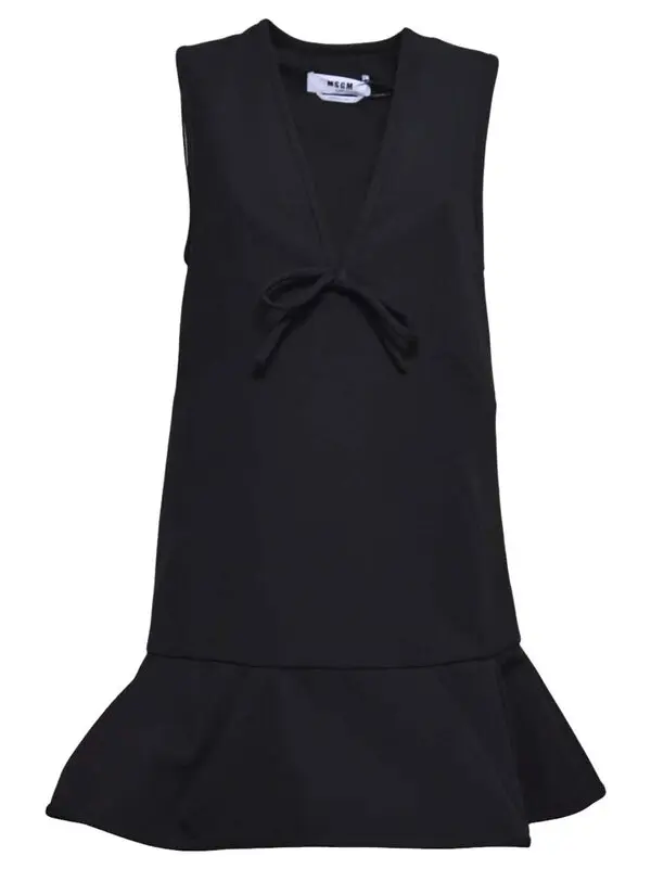 MSGM Sleeveless V-neck Bow Detail Dress With Flared Hem - Nero