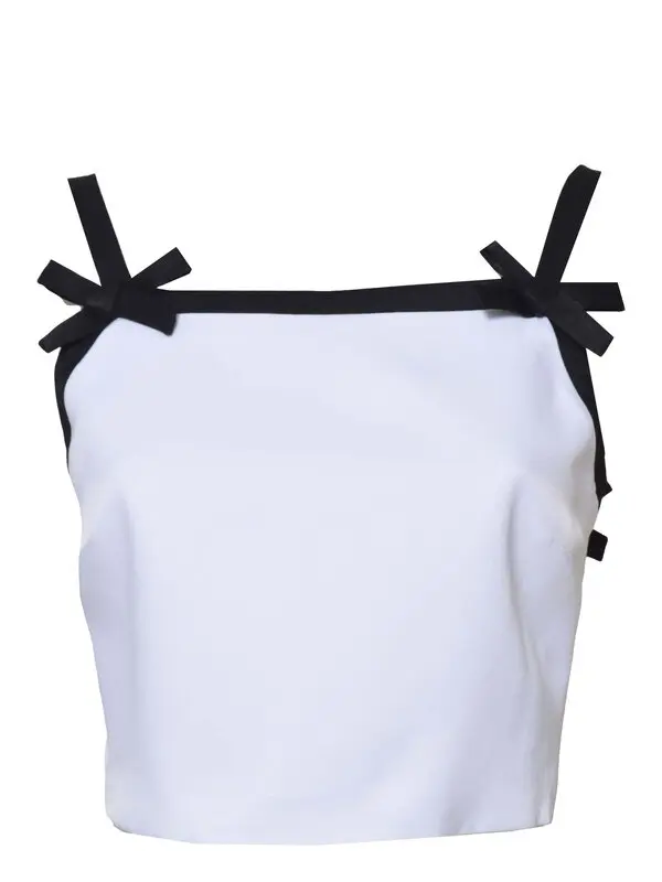 MSGM White Cropped Top With Bow Detail - Bianco/nero