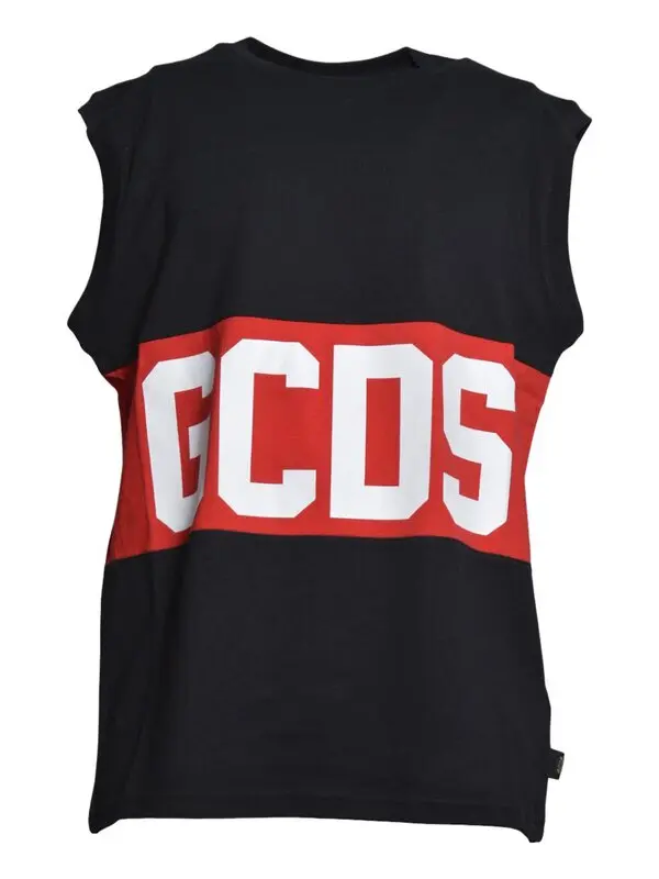Gcds Sleeveless T-shirt With Logo - Nero/rosso