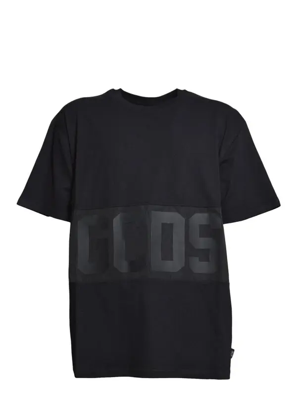 Gcds Black Cotton T-shirt With Logo Detail - Nero/nero