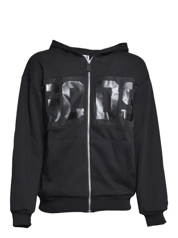 Gcds Black Zip-up Hoodie With Logo Detail - Nero/nero