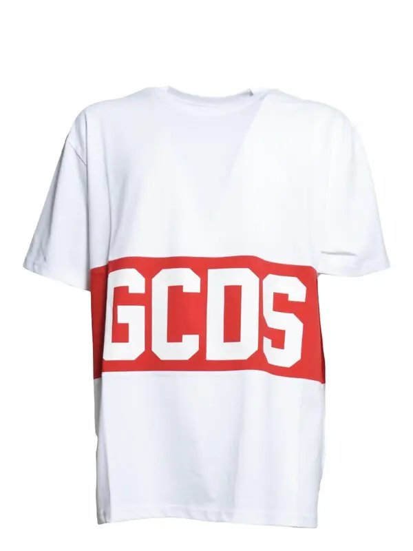 Gcds White T-shirt With Red Logo Band - Bianco/rosso