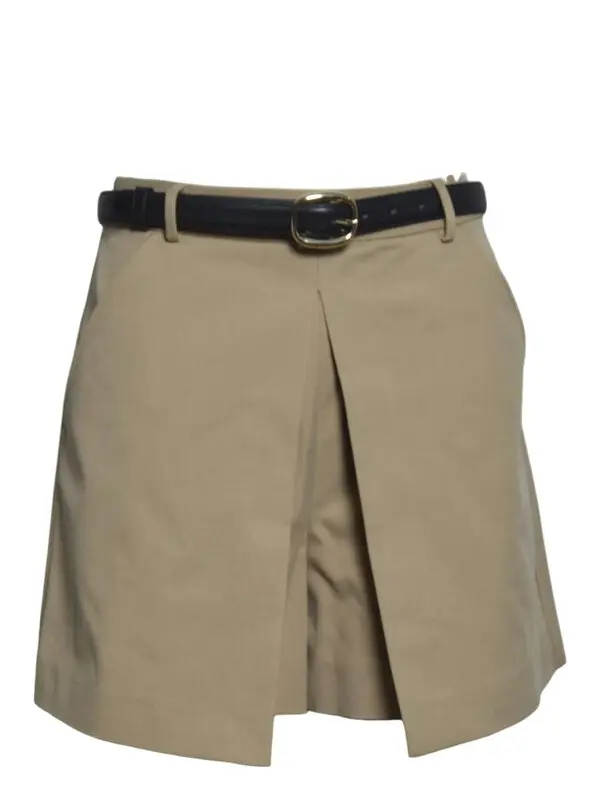 SELF-PORTRAIT Belted Pleated Shorts - Beige