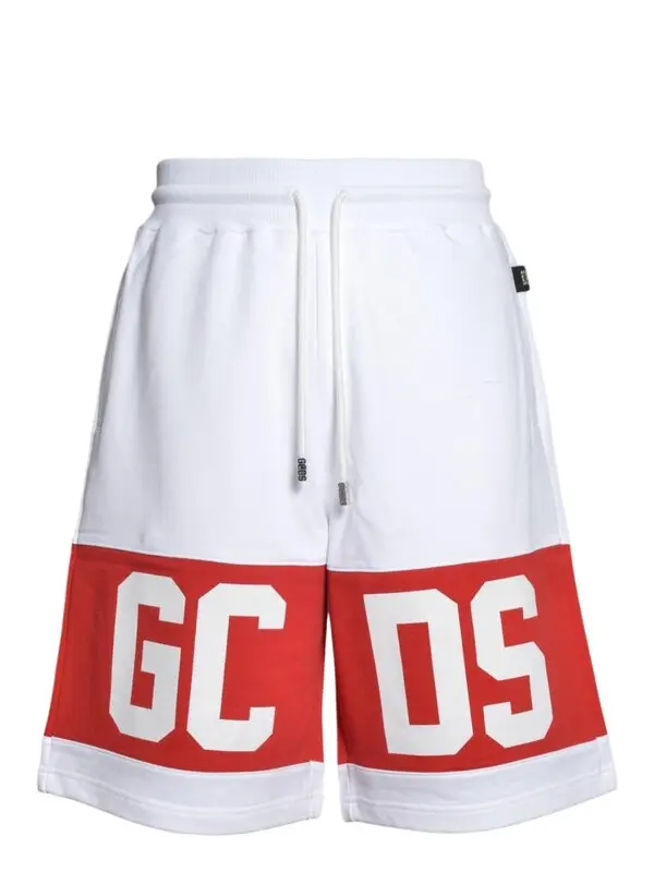 Gcds Cotton Shorts With Logo Detail - Bianco/rosso