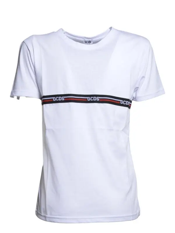 Gcds White T-shirt With Logo Band - Bianco/nero