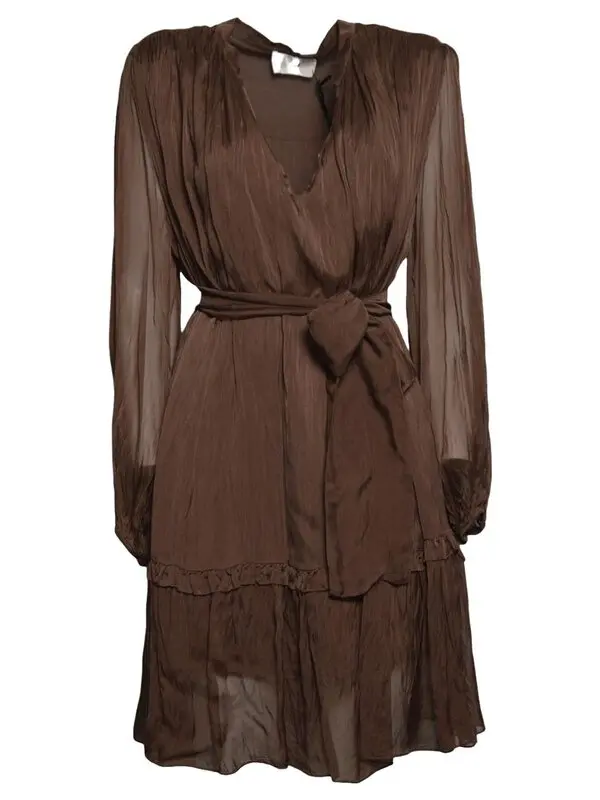 SOLOTRE Long Sleeve Wrap Dress - Marrone