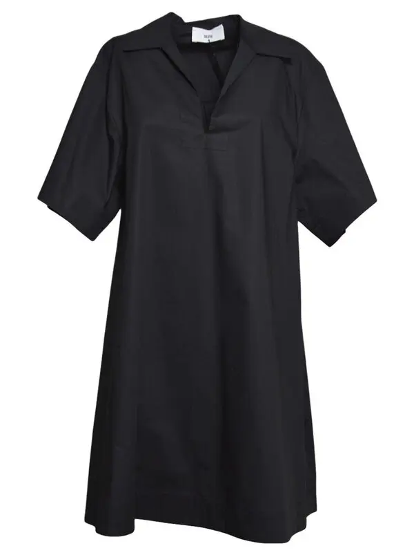 SOLOTRE Black Collared Short Sleeve Dress - Nero