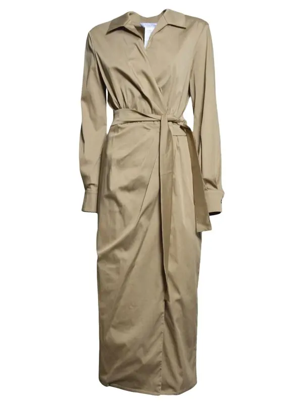 Max Mara Collared Long Sleeve Wrap Dress - Beige