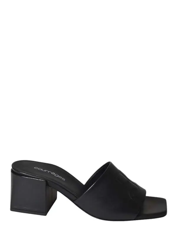 COURREGES Courrèges Black Leather Block Heel Sandals - Nero