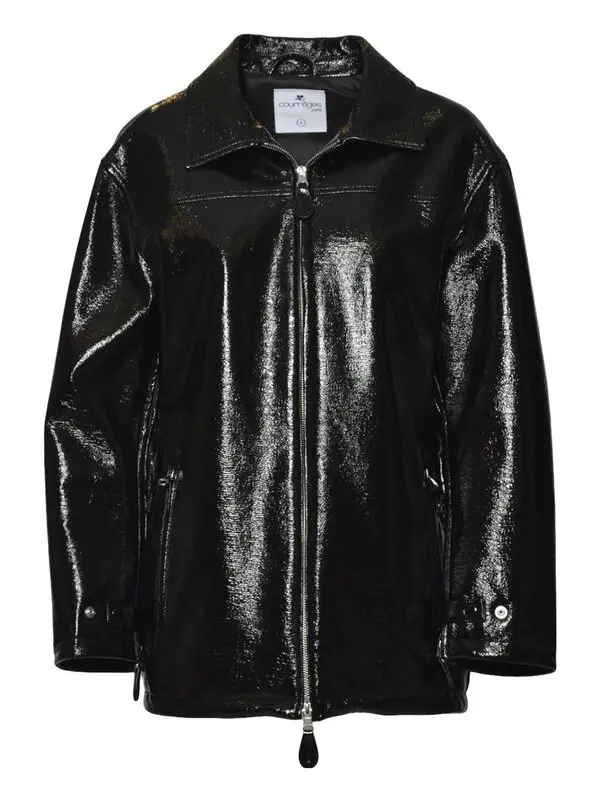 COURREGES Courrèges Black Patent Leather Zip-up Jacket - Nero