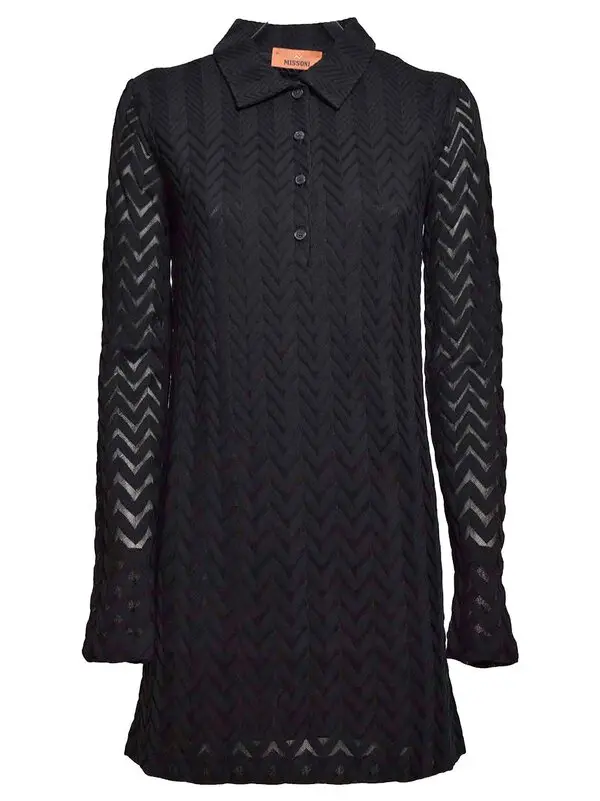 Missoni Black Chevron Knit Button-up Dress - Nero