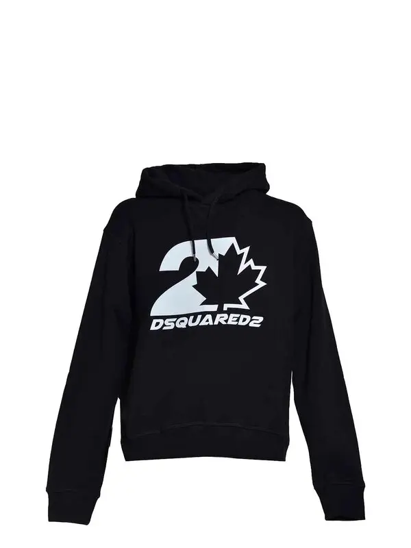 Dsquared2 Cotton Gauzed Sweatshirt With Adjustable Hood - Nero