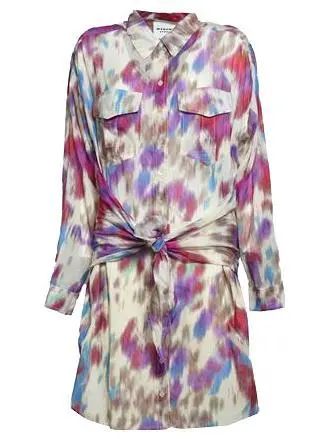 MARANT ETOILE Isabel Multicolor Spotted Print Organic Cotton Voile Chemise Dress - Beige/rosso