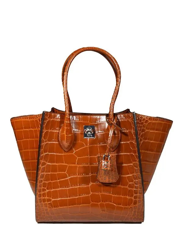 Ermanno Scervino Croc Effect Top Handle Bag With Shoulder Strap - Marrone