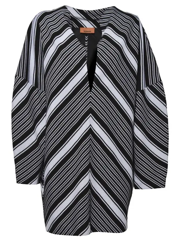 Missoni Long Sleeve V-neck Dress With Diagonal Stripes - Bianco/nero