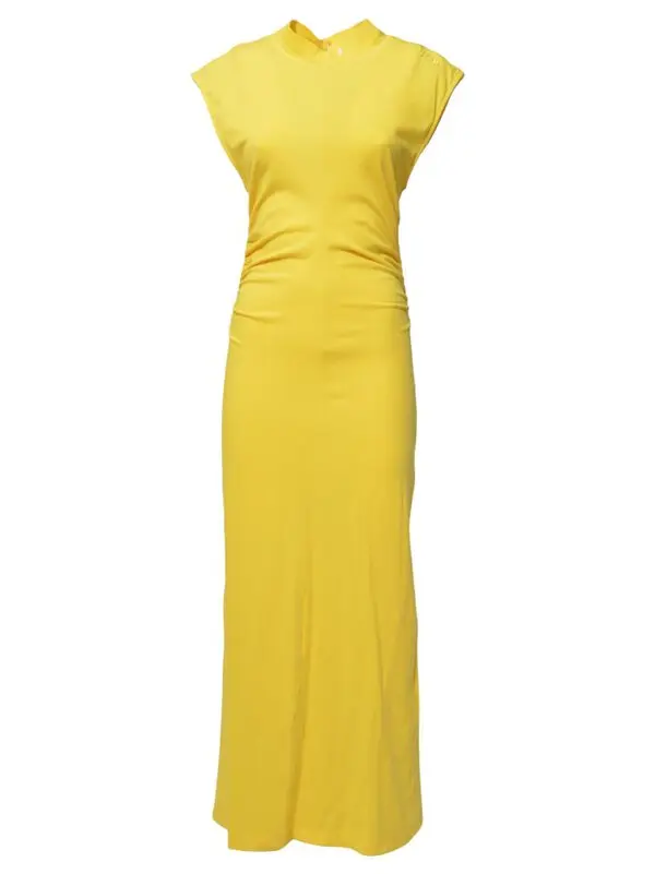 MSGM Yellow Maxi Dress With Mandarin Collar - Giallo