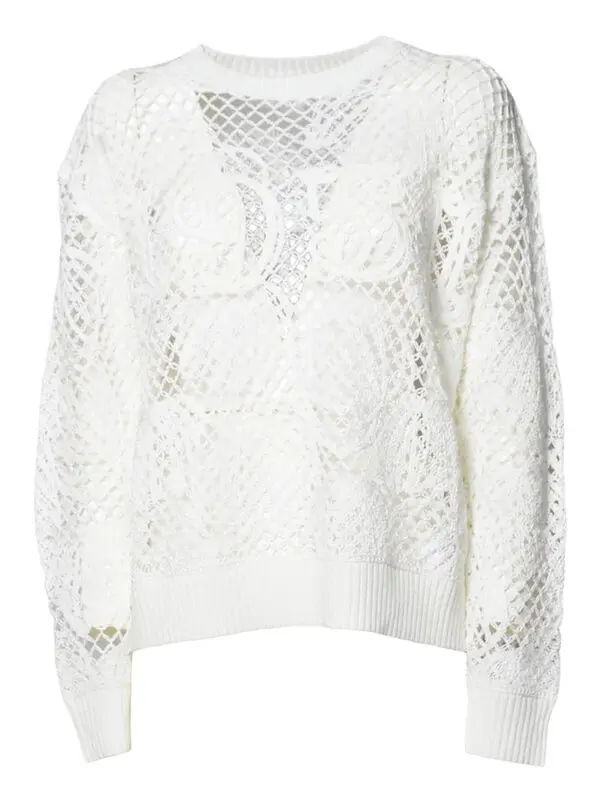Max Mara White Lace Crew Neck Sweater - Bianco
