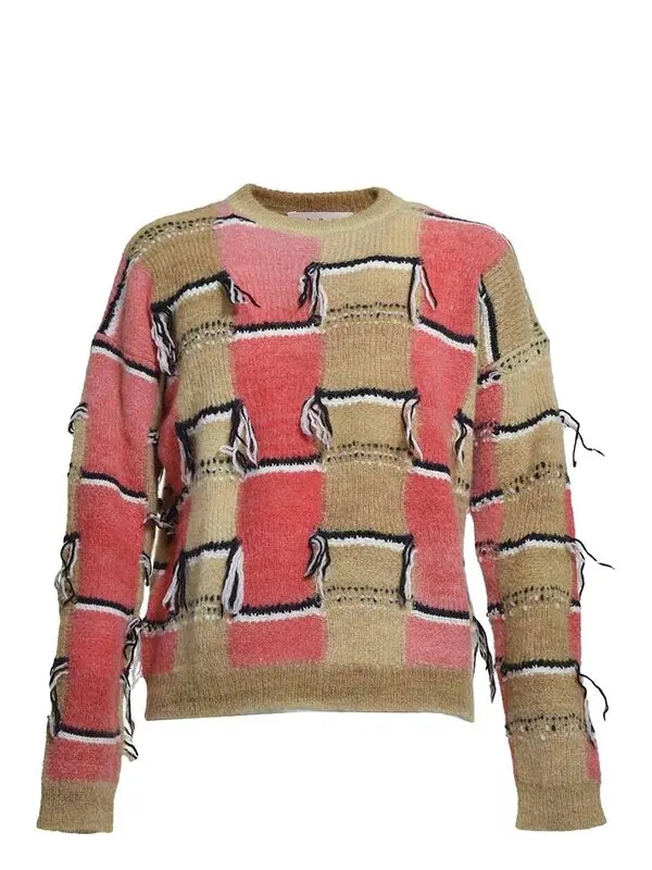 Marni Mohair & Alpaca Blend Paneled Pullover With Loose Threads - Multicolour