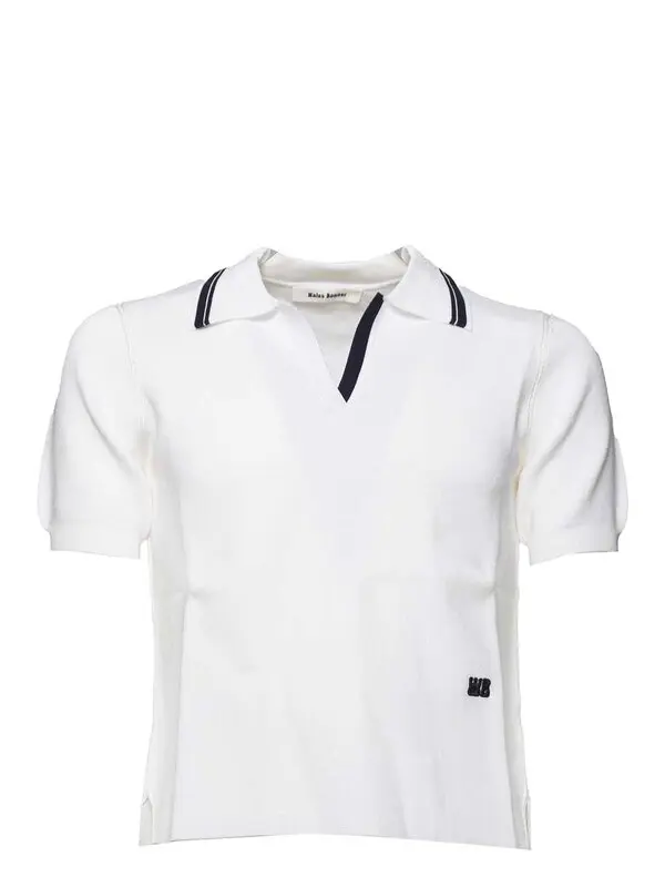 WALES BONNER White Knit Polo Shirt With Navy Trim - Bianco