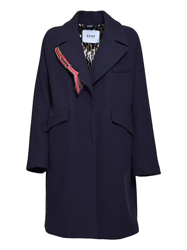BAZAR DELUXE Virgin Wool Single-breasted Coat With Embroidered Fringe Detail - Blu