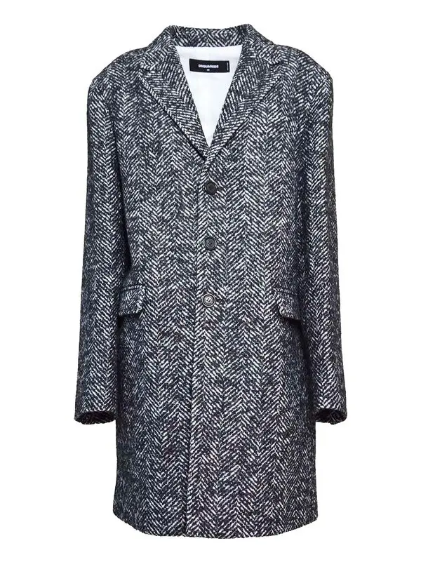 Dsquared2 Tailored Coat With Notched Lapel - Bianco/nero