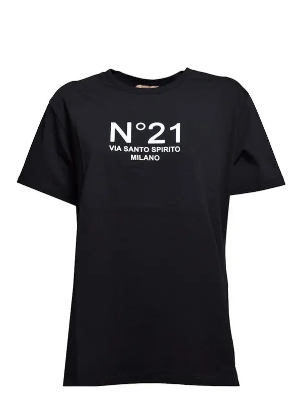 N°21 Stretch Cotton Jersey T-shirt With Logo Print - Nero