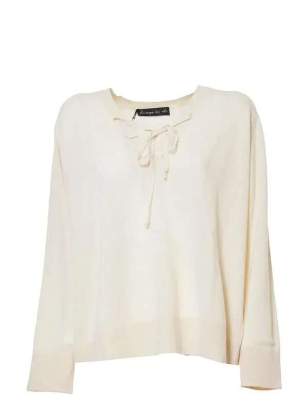 PDR PHISIQUE DU ROLE Cream Lace-up Neck Pullover Sweater - Latte
