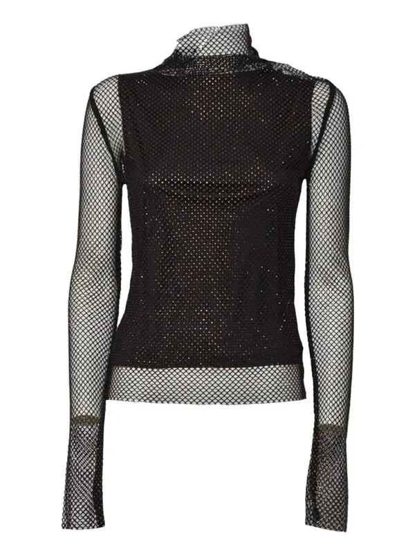 Sportmax Mesh Embellished Long Sleeve Top - Nero