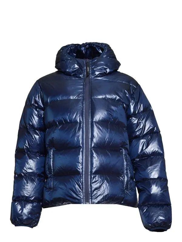 Aspesi Short Padded Down Jacket With High Collar And Hood - Blu Notte