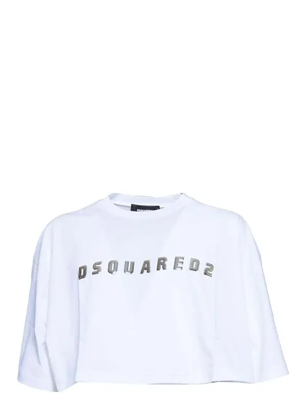 Dsquared2 White Cropped T-shirt With Logo - Bianco