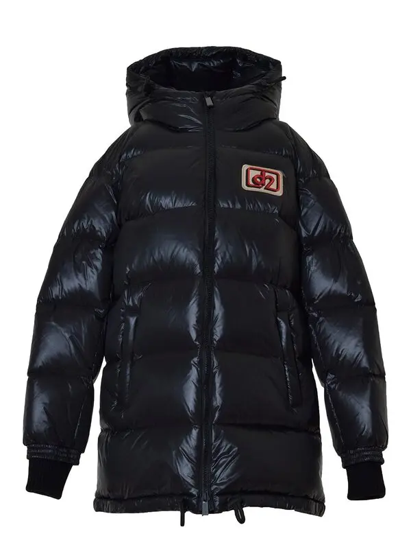 Dsquared2 Padded Hooded Down Jacket With Logo Detail - Nero