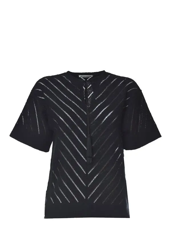 JIL SANDER Black Knit T-shirt With Tassel Detail - Nero